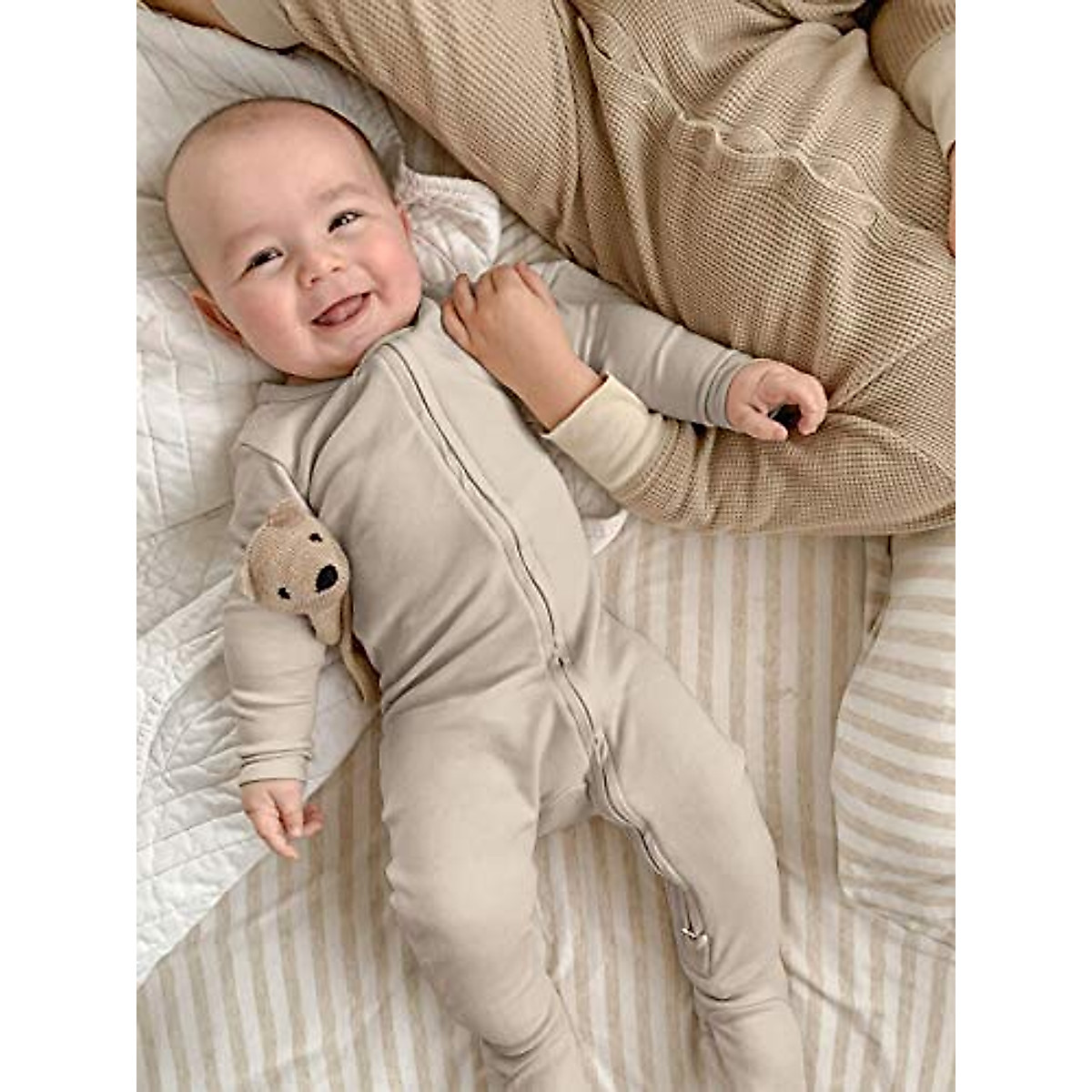 L'ovedbaby Baby Girls Organic Zipper One-Piece Footies, Oatmeal, 0-3 Months US