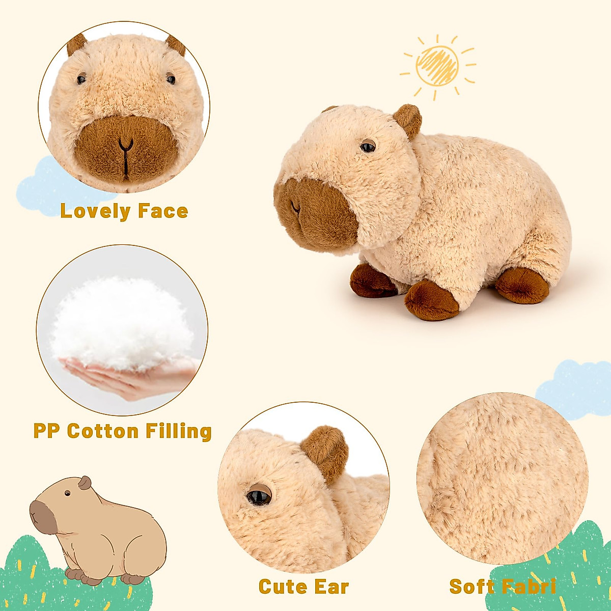 Adorlynetty Plushies Capybara Stuffed Animal Cute Capybara Plush Soft Capybara Plushie Pillows Collection for Kids(9Inch)