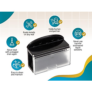 HairShroom Reusable Shower & Bathtub Wall Hair Catcher Hair Grabber Snare for The Hidden Storage of Wet Hair to Prevent Clogged Drains, Black