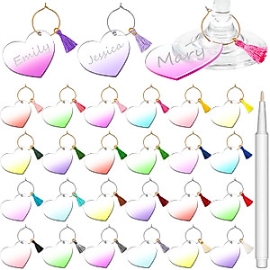 118 Pieces Wine Glass Charms Tassel Wine Charms Tag Acrylic Heart Shape Wine Glass Markers Drink Markers Tags Wine Tasting Party Favors Decors for Stem Glasses Wedding Holiday Birthday
