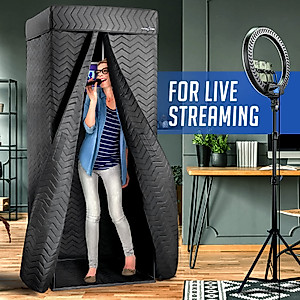 Vocal Booth L Size Studio Sound Booth for Recording Dry, Echo-Free Vocals - 80% Reverb Reduction & 360° Isolation - Clipmount, Lights & Travel Bag Included