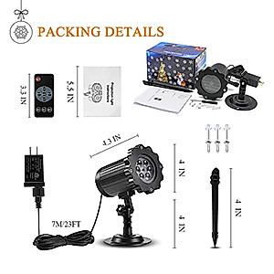 Christmas Projector Lights Outdoor, Christmas Rotating LED Snowfall Lamp with Remote Control, Outdoor Waterproof Xmas Binocular Rotating Snowflake Projector Lights for Christmas Holidays