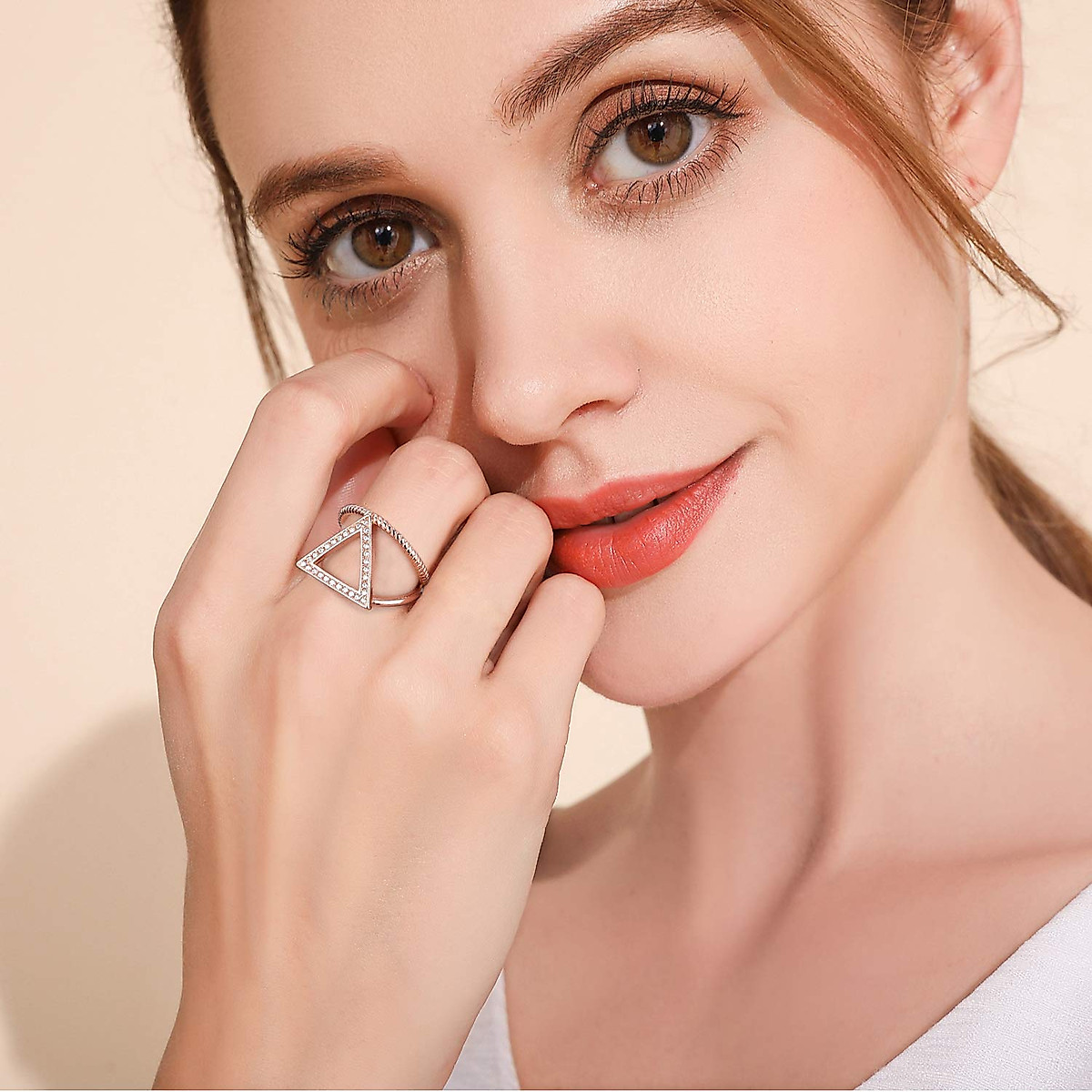 MADEONE 18K White Gold Plating Excellent Diamond Level Cubic Zirconia CZ Stone Triangle/Cross ring Adjustable Ring for Women Jewelry Christmas gifts with Box Packing (Triangle ring-rose gold)