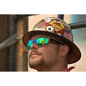 BOMBER Mens Safety Sunglasses, 2 Tone Crystal Frame with Green Mirrored Lens, z87 Compliant, UV Protection, Oversize Lens with Non Slip Foam Lining TR104GM