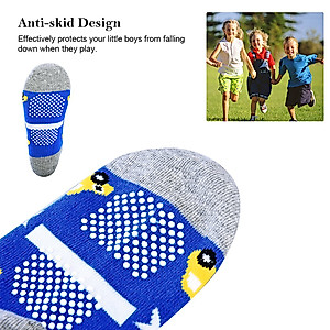OOPOR Kids Cotton Crew Socks with Grip - 5 Pack Boys Girl Winter Athletic Sport Ankle Sock Set 3-5 Year