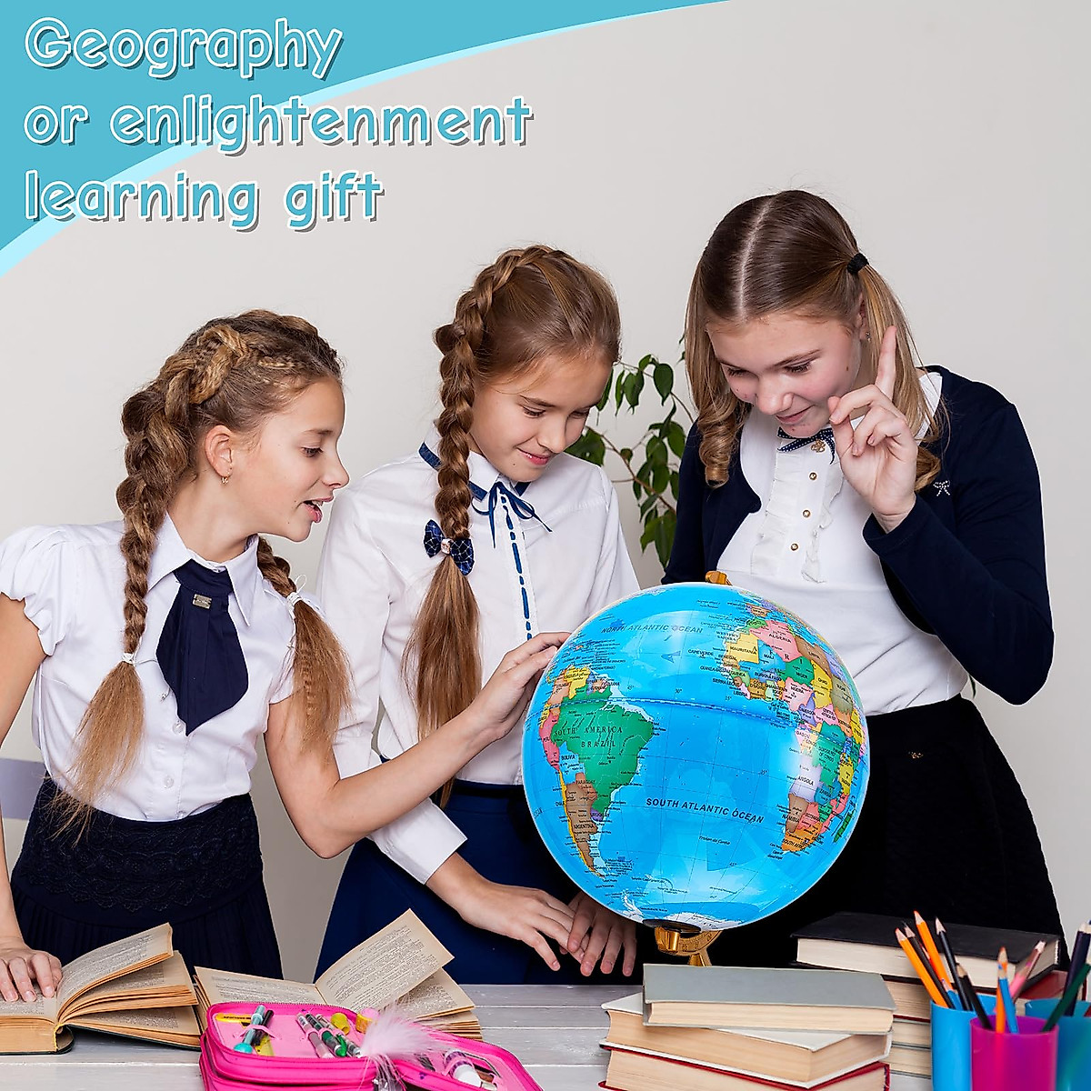 Amylove 13'' Illuminated World Globe with Stand 720°/360° Rotation Rewritable Light Up Globe for Kid World Map for Interactive Learning Light with Base Lamp LED Decor(Classic)