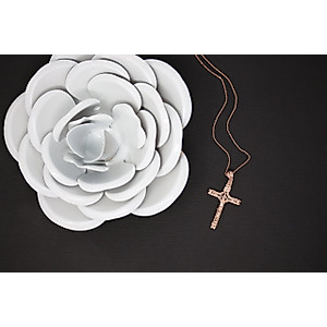 CaliRoseJewelry 10k INRI Crucifix Jesus on The Cross Pendant Necklace in Rose Gold, 18"