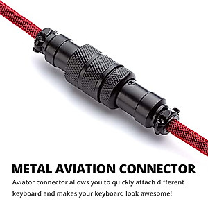 GUNMJO Pro Custom Coiled USB C Cable for Gaming Keyboard, Double-Sleeved Mechanical Keyboard Cable with Detachable Metal Aviator, 1.5M USB-C to USB-A, Red Color