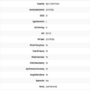ARRIS Surfboard (8x4) Docsis 3.0 Cable Modem Plus AC1600 Dual Band Wi-Fi Router, Certified for Comcast Xfinity, Spectrum, Cox & More (SBG6700AC), White, Max Download Speed: 343 Mbps