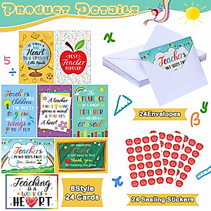 Jetec 24 Sets Teacher Thank You Cards Teacher Appreciation Gift Cards Bulk for Teachers Day Teacher Best Teacher Ever Card Teacher of the Year Appreciation Gifts (Appreciation)