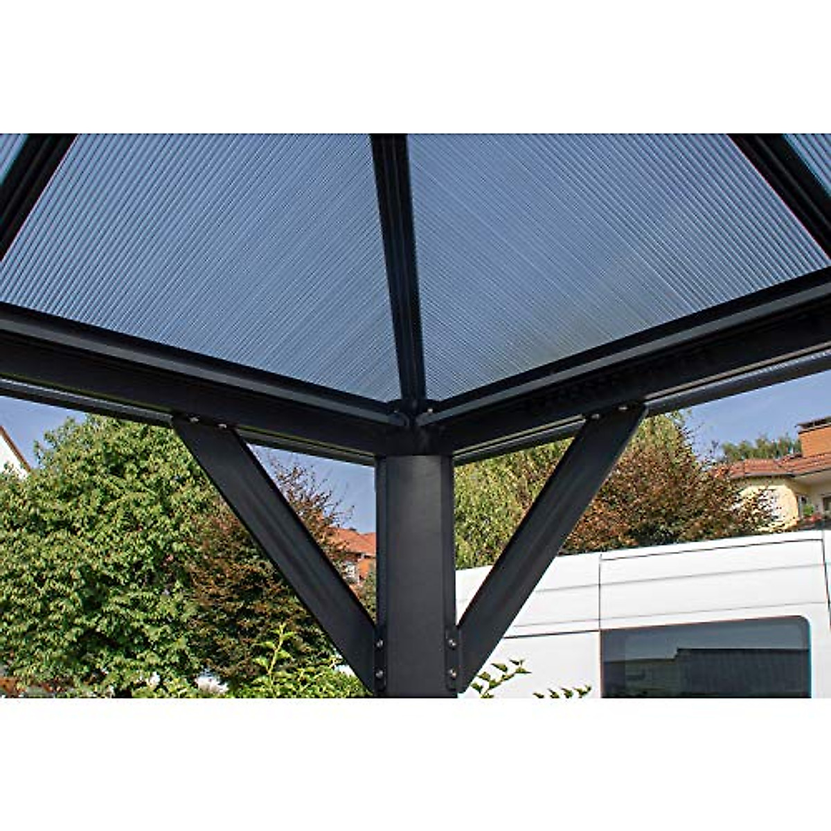 Hanover 10-Ft. x 10-Ft. Aluminum Hardtop Gazebo with Sloped Polycarbonate Roof, All-Weather and Rust-Resistant Patio Canopy in Dark Gray, UV-Resistant Outdoor Canopies