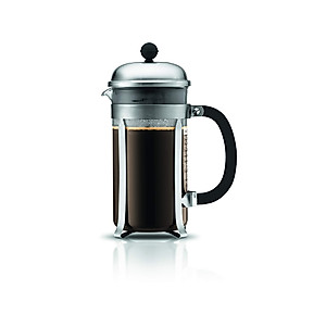 Bodum 34oz Chambord French Press Coffee Maker, High-Heat Borosilicate Glass, Brushed Stainless Steel – Made in Portugal