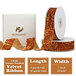 HUIHUANG Burnt Orange Velvet Ribbon 1 inch x 10 Yards Luxury Crushed Orange Velvet Ribbon for Gift Wrapping, Bows, Crafts, Wreath Decoration, Flower Bouquets, Christmas Tree Ornaments, Fall Decor