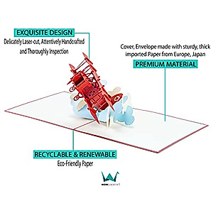 Red Airplane - WOW 3D Pop Up Card for All Occasions - Birthday, Congratulations, Good Luck, Anniversary, Get Well, Love, Good Bye