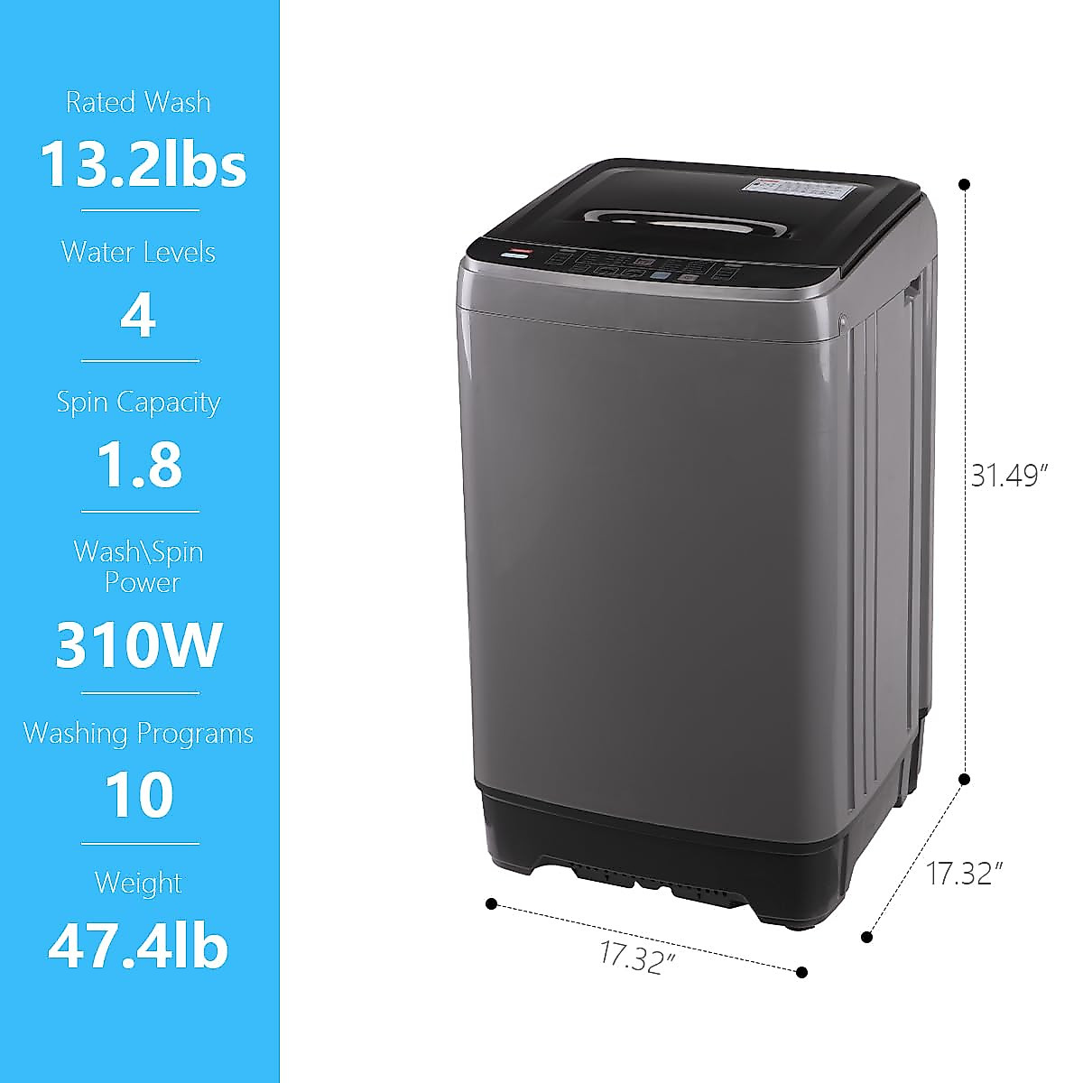 Full Automatic Washer And Dryer Combo, Portable Washing Machine, 13.2 Lbs Compact Washer With Stainless Steel Inner Barrel,10 Wash Programs/Led Display/8 Water Levels/Faucet Adapter,For Home,Apartment