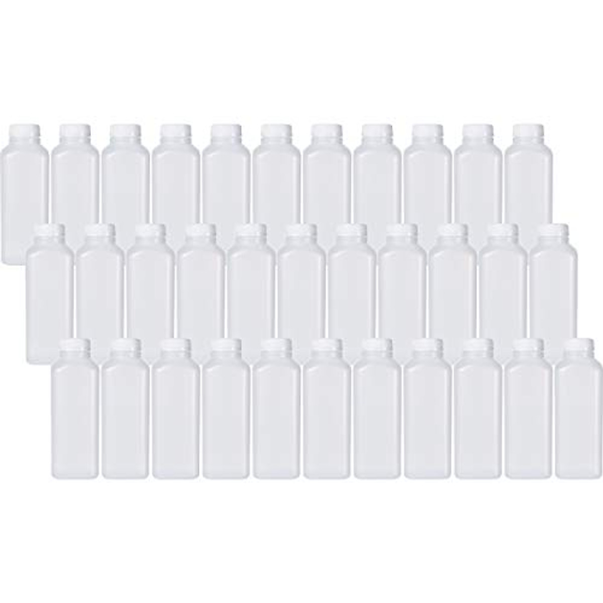 16 Oz Empty Plastic Juice Bottles with Tamper Evident Caps – 33 Pack Drink Containers - Great for Homemade Juices, Milk, Smoothies, Tea and Other Beverages - Food Grade BPA Free