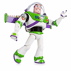 Disney Store Official Buzz Lightyear Interactive Talking Action Figure from Toy Story, 11 inch, Features 10+ English Phrases, Interacts with Other Figures and Toys, Light-Beam Features, Ages 3+