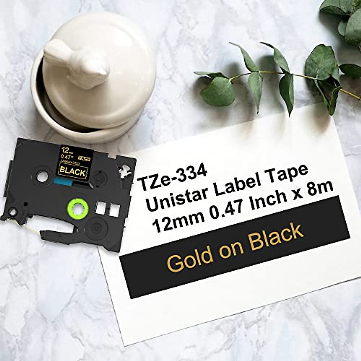 4X Unistar Compatible Brother Label Maker Gold on Black Label Tape Replacement for Brother Ptouch TZe Gold Tape TZe-334 TZ-334 Laminated 12mm 0.47 Inch Tape for Label Maker D210 H100 D400AD D600