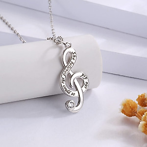 Music Note Necklace Ring for Women Sterling Silver Classic Treble Clef Music Pendant Musical Jewelry Graduation Gifts for Musician Music Student (necklace)