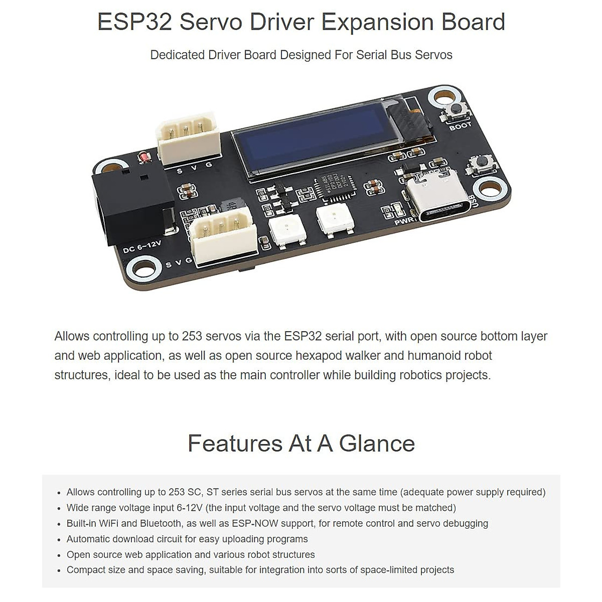 Waveshare ESP32 Servo Driver Expansion Board Built-in WiFi Dedicated Driver Board Designed for Serial Bus Servos