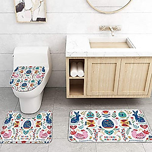 Housein 4 PCS Boho Shower Curtain Set 36 x 72 inch, Bathroom Set Accessory Toiled Set Cover and Absorbent Non Skid Floor Mat with Abstract Shower Curtain with 12 Hooks for Bathroom