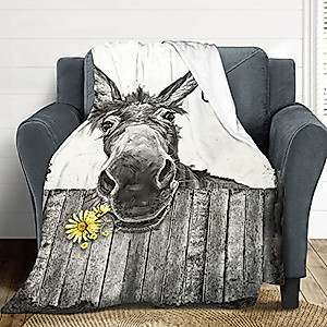 Funny Donkey Throw Blanket Cute Animal Donkey Flower Blanket for Kids Adults Super Warm Soft Cozy Plush Fleece Flannel Blanket for Sofa Couch Bed Birthday Gifts 40"x50"