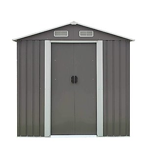 Outdoor Storage Shed 6 x 4 Feet Utility Tool Shed Garden Vents kit with Waterproof Garage Galvanized Steel Parts with Grey Sliding Grey Doors