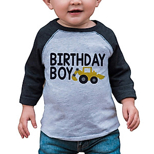 7 ate 9 Apparel Boy's Birthday Boy Construction Grey Raglan Tee 18 Months