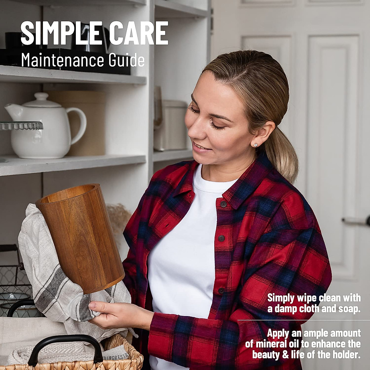 Acacia wood Utensil Holder for Kitchen Counter Decor, Flatware & Utensil Storage Organizer - Kitchen Utensil Organizer for Countertops, Pantry, Bathroom, Office & Center Table