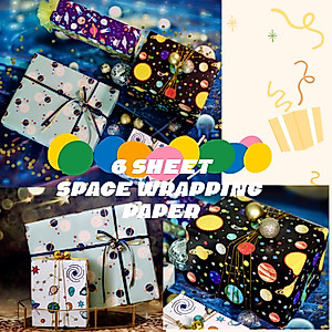 poophe Solar System Wrapping Paper, Space Gift Wrap Paper Set, 5 Pack Folded Outer Space Theme Gift Wrap for Birthday Party Decoration DIY Craft Supplies 70 X 50cm