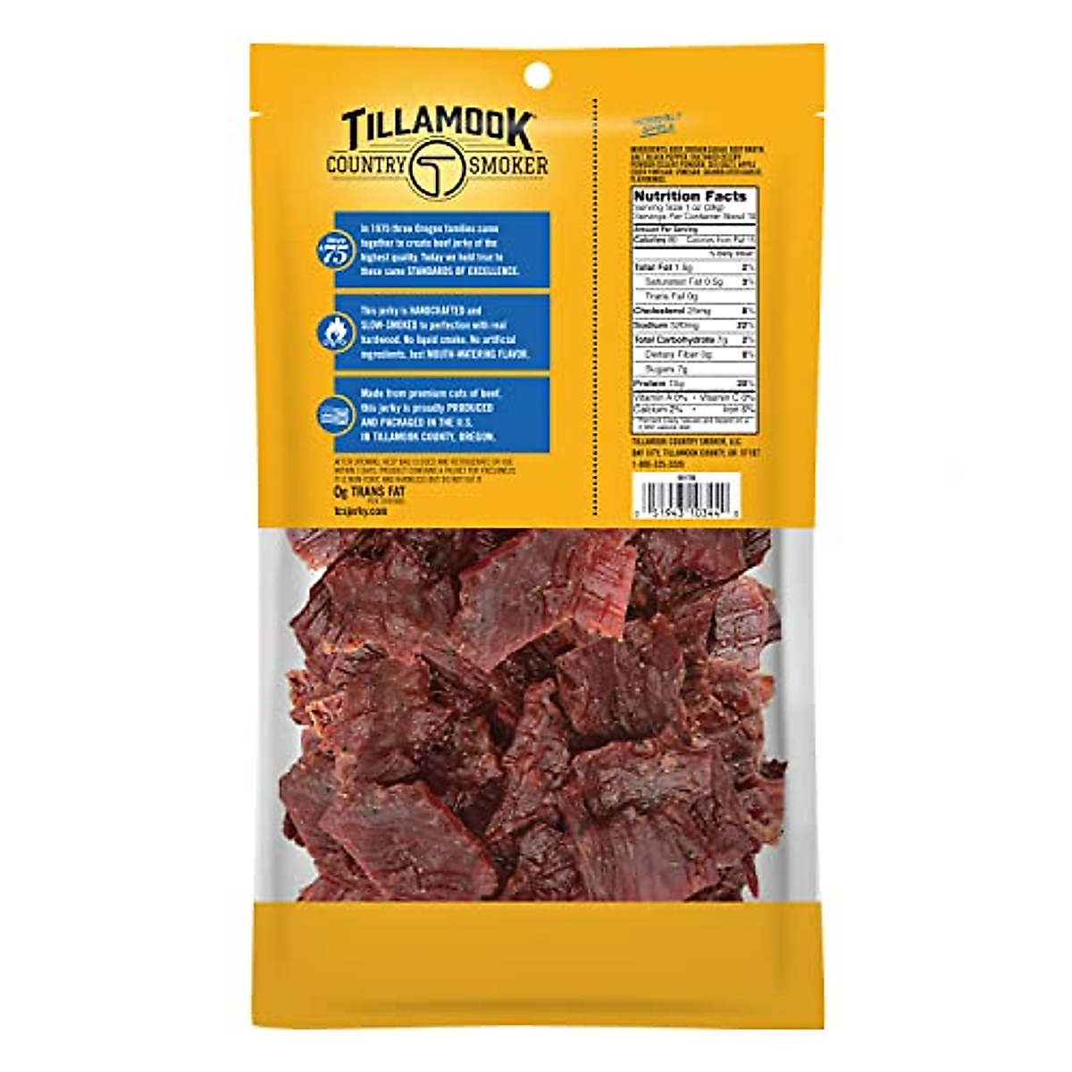 Tillamook Country Smoker Real Hardwood Smoked Beef Jerky, Sea Salt & Cracked Pepper, 10 Ounce