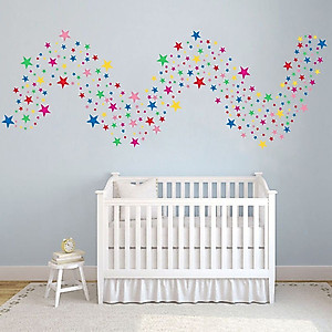 ANFRJJI Colorful Star Wall Sticker - Colorful Star Wall Decal - Colorful Star Wall Art - PVC Removable Wall Decor for Kids Room - Rainbow Colors Primary 6 Colors Star Decals - 318 piece Color Stars