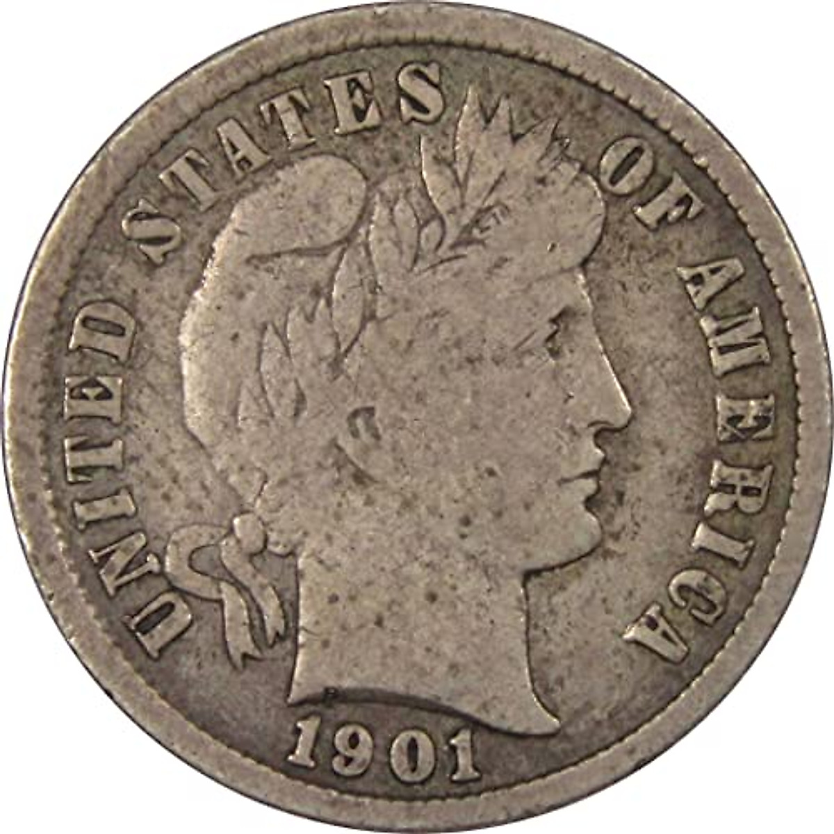 1901 S Barber Dime F Fine 90% Silver 10c US Type Coin SKU:IPC7142