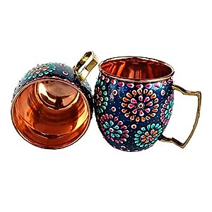 Rastogi Handicrafts Handmade Outer Hand Painted Art work Wine, Vodka, Beer,Cocktail,Juice, Cold Coffee Mug - Cup (2)