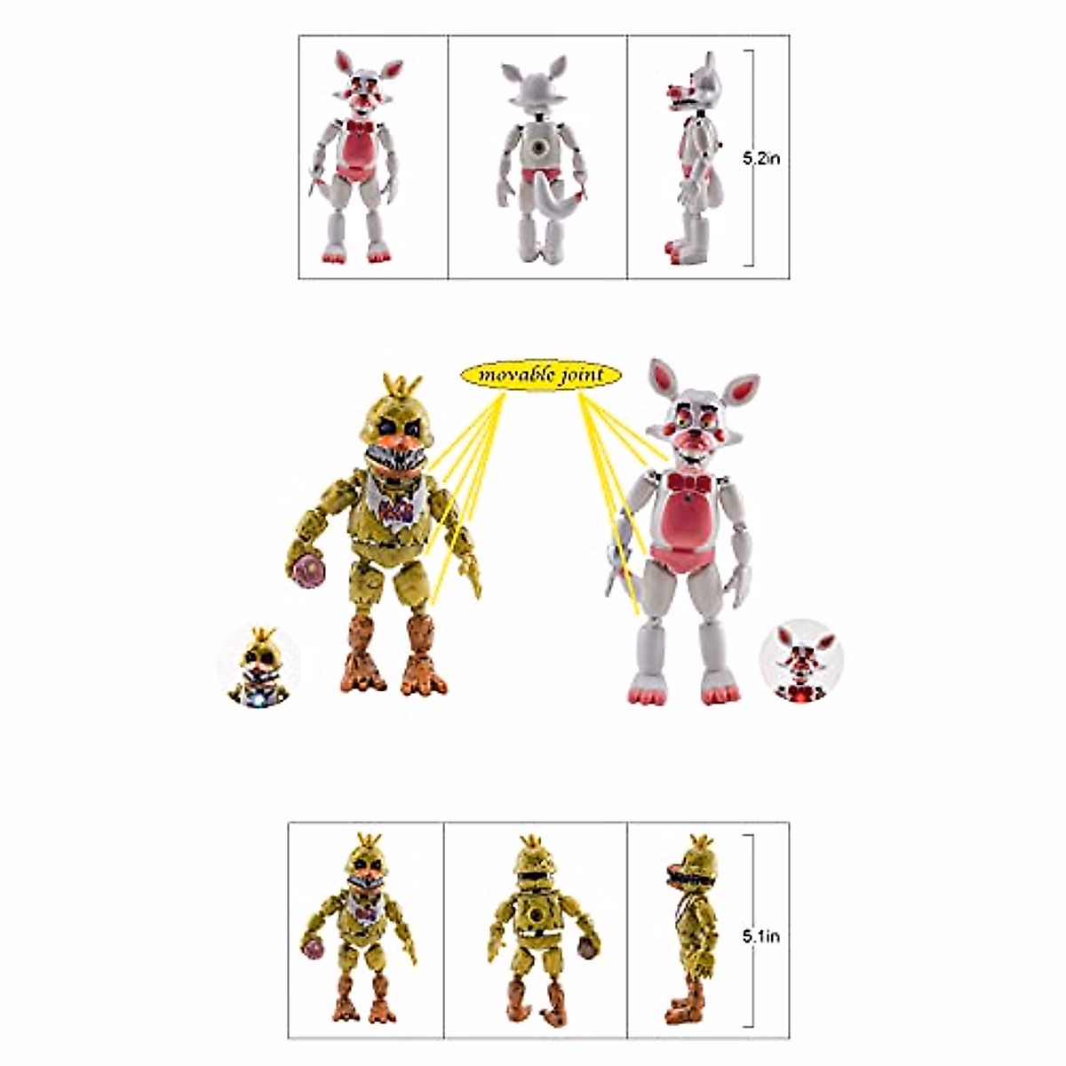 Toysvill FNAF Action Figures (Set of 11pcs) Inspired by Five Nights at Freddy's Toys, Jointed Dolls Perfect Collection and Gift