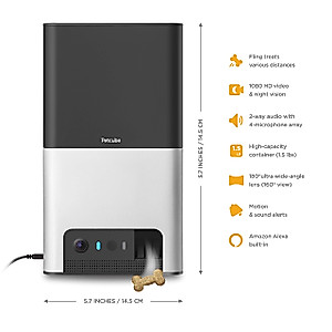 Petcube Bites 2 Wi-Fi Pet Camera with Treat Dispenser & Alexa Built-in, for Dogs and Cats. 1080p HD Video, 160 Full-Room View, 2-Way Audio, Sound/Motion Alerts, Night Vision, Pet Monitor