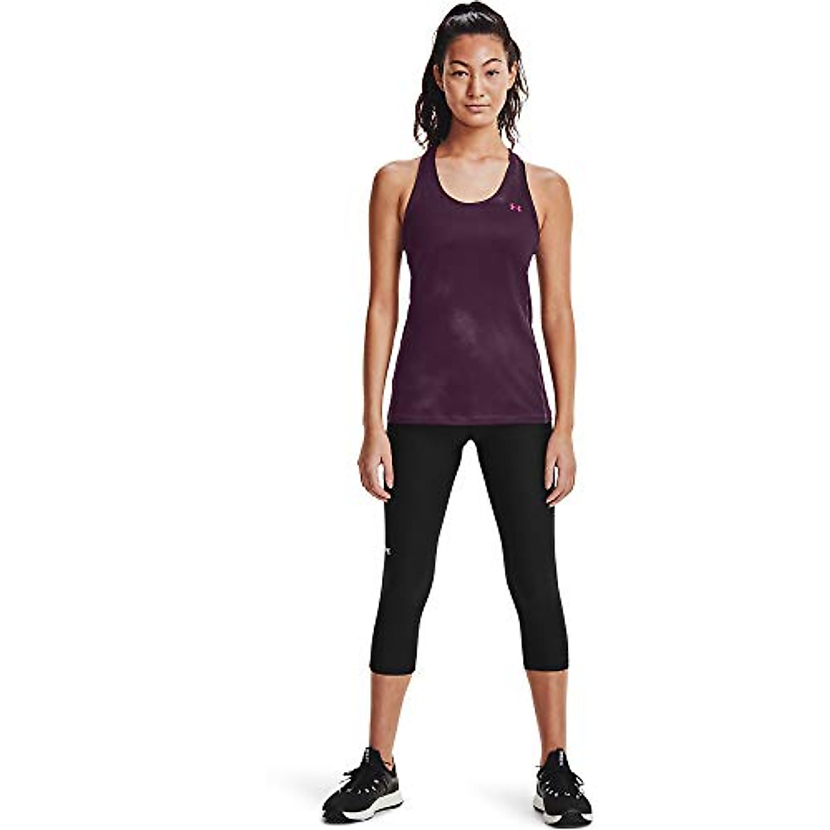 Under Armour Women's HeatGear Armour Mid No-Slip Waistband Pocketed Capri , Black (001)/White , Large