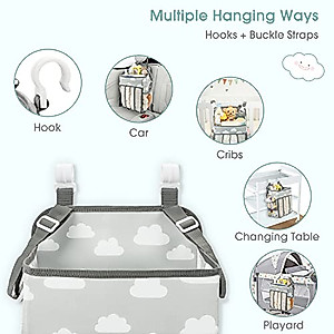 Maliton Hanging Diaper Caddy Organizer - Diaper Stacker for Changing Table, Crib, Playard or Wall & Nursery Organization Baby Shower Gifts for Newborn (Gray Cloud)