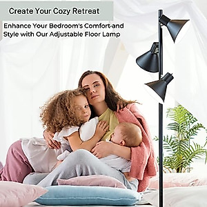 LIGHTACCENTS Black Floor Lamp 3 Light Standing Lamp Tree Lamp - Adjustable Head Lamp for Focused Illumination - Ideal Floor Lamps for Living Room, Offices, Reading Areas - Modern Black Pole Light