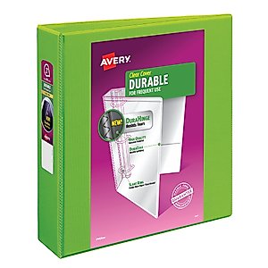 Avery Durable View 3 Ring Binder, 2 Inch Slant Rings, 1 Green Binder (17838)