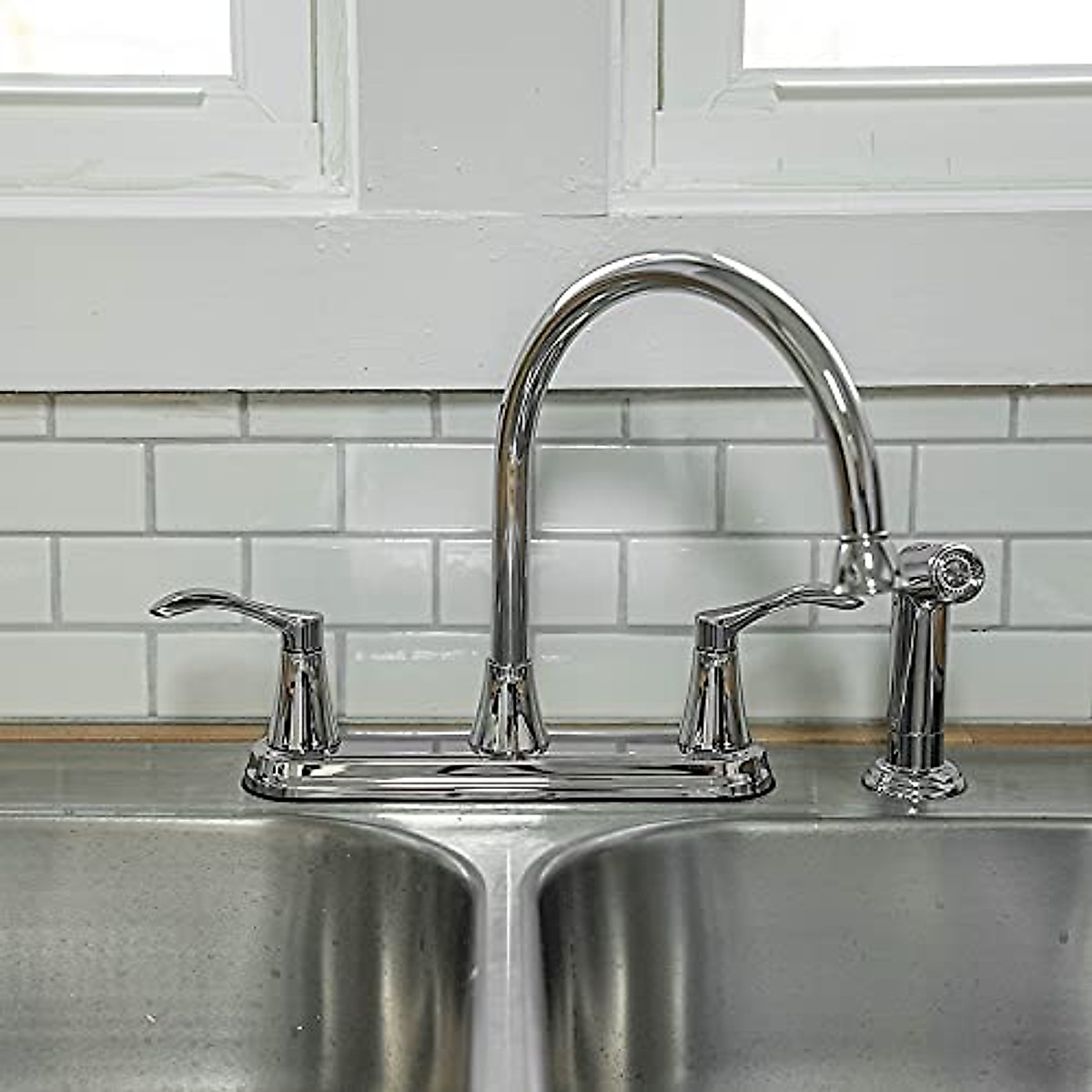 EZ-FLO 10717 Two-Handle High-Rise Kitchen Faucet with Matching Side Spray, Chrome