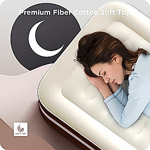 Ciays Air Mattress with Built-in Pump, 16" Elevated Blow Up Mattress with Carrying Bag for Home and Camping, Flocked Top Inflatable Air Bed for Guests, Family, Twin, Brown