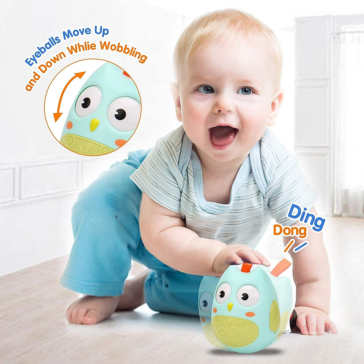Kim Player Roly Poly Toy, Owl Weeble Wobble Toys for Baby 6 Months and Up, Best Gift for Kids Boys Girls Infants Toddlers