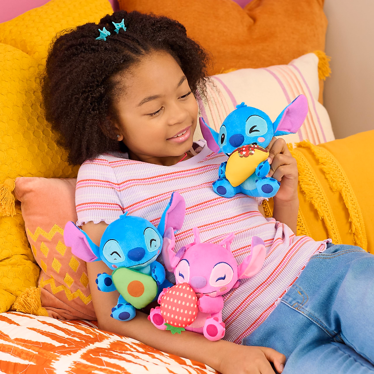 Disney Stitch Small 7-inch Plush Stuffed Animal, Angel with Strawberry, Kids Toys for Ages 2 Up by Just Play