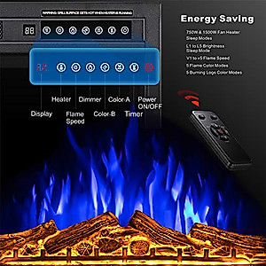 Xbeauty 34 Inch Electric Fireplace Inserts Electric Heater with Remote Control & Timer &3 Colors, Overheating Protection,Touch Screen,750W/1500W
