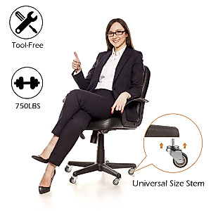 W B D WEIBIDA Office Chair Wheels Replacement, 2 Inch Dual Rubber Chair Caster Wheels, Smooth & Quite Casters for Hardwood Floor and Carpet, Universal Size Stem, Heavy Duty Load Up to 750 lbs,Set of 5