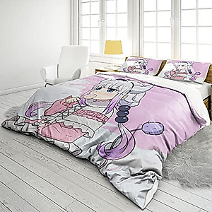 AKARDO Kobayashi Dragon Bonne Duvet Covers Anime Kanna Tohru Soft Microfiber Washed Duvet Cover Set 3 Pieces with Zipper Closure,Beding Set (01,Twin (68"x86"))