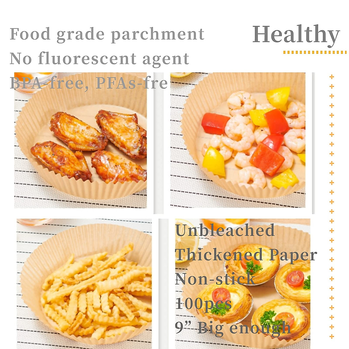 Air Fryer Parchment Paper, Non-stick Liners, Baking Paper for Air Fryer, Disposable Paper, Oil-proof, Water-proof（50PCS,7.9 Inches, Natural)