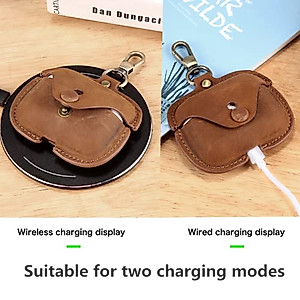 AirPods Leather Case, MRPLUM Genuine Leather Pro Protective Portable Shockproof Cases Cover with Key Chain Compatible with Airpods Pro Charging Case (Brown)