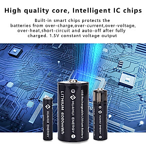 Huahui Energy AA(2pack)+AAA(2pack) Batteries USB Rechargeable Without Battery Charger Lithium Batteries